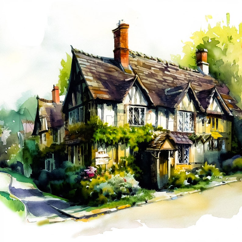 English Village 20 JPG Clipart, British Village Life Watercolor Art ...