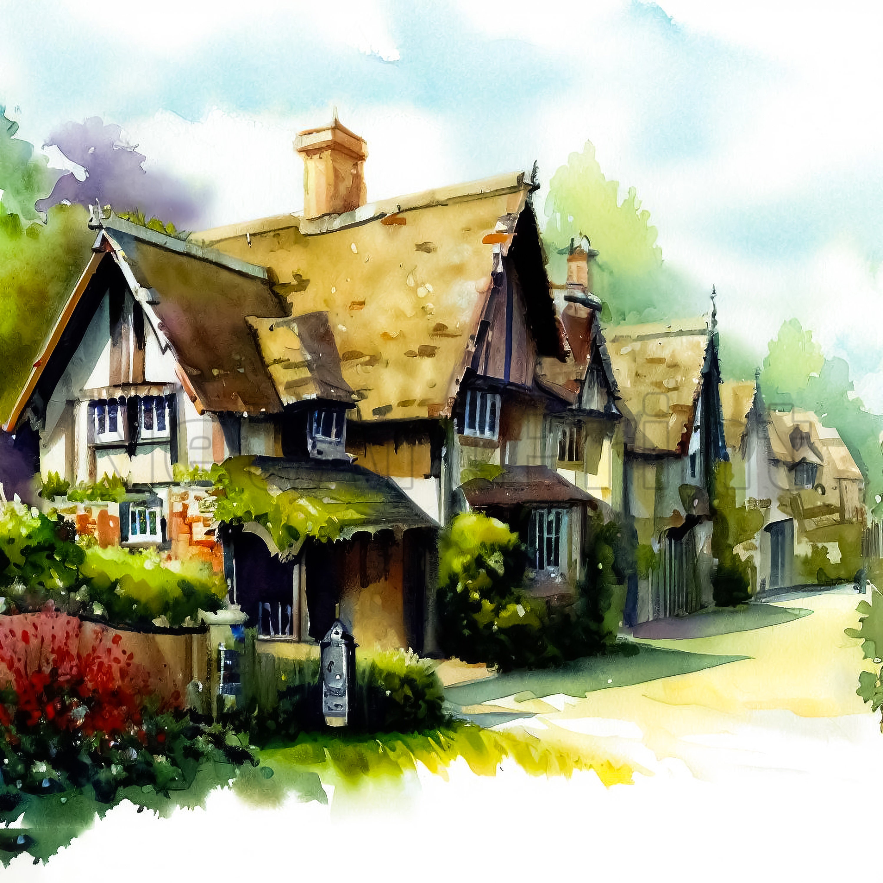 English Village 20 JPG Clipart, British Village Life Watercolor Art ...