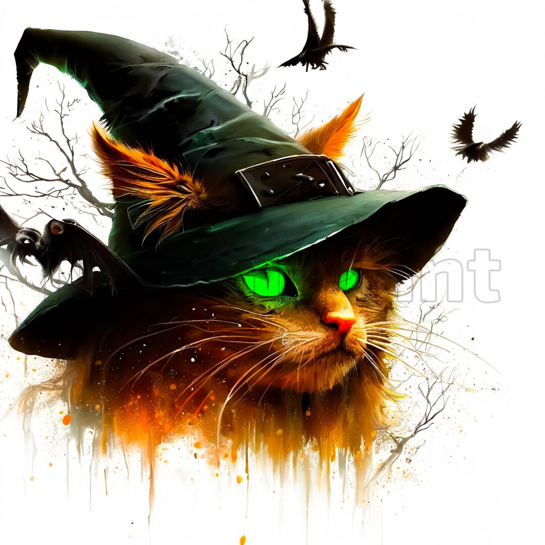 Witch Cat Clipart 25 JPG Black Orange Watercolor Cat, Scrapbook Card ...