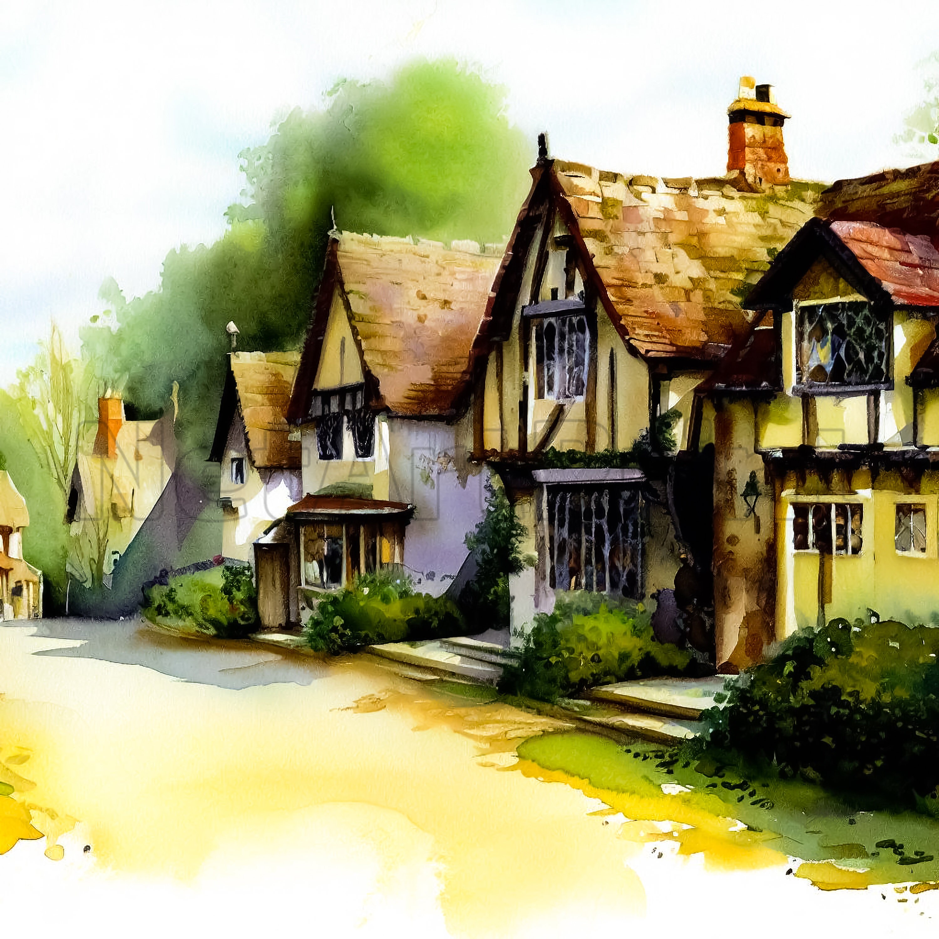 English Village 20 JPG Clipart, British Village Life Watercolor Art ...