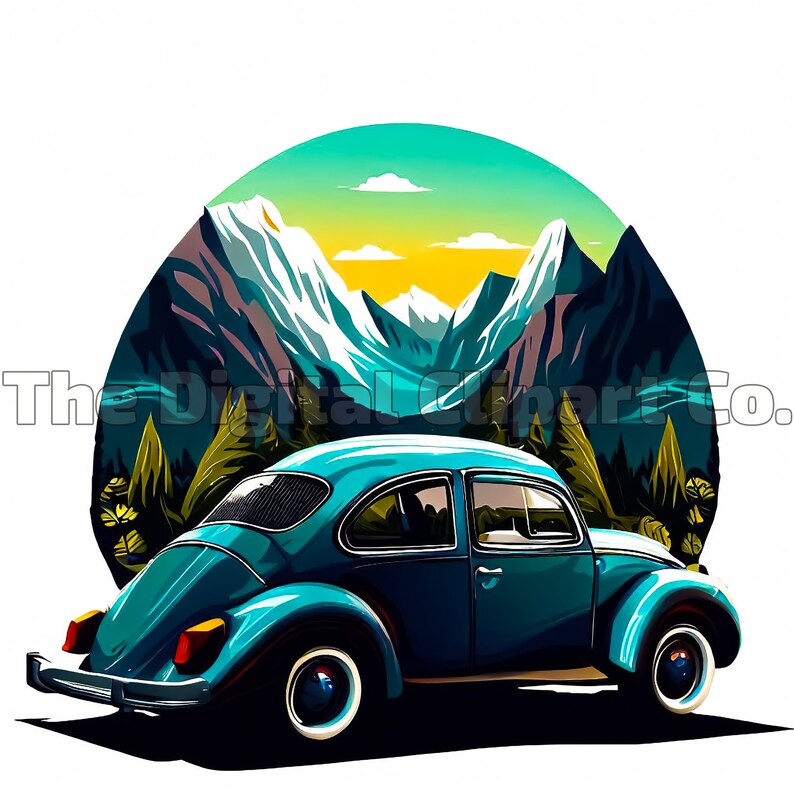 Volkswagen Beetle Car 25 JPG Clipart, Vw Beetle and Mountain Watercolor ...