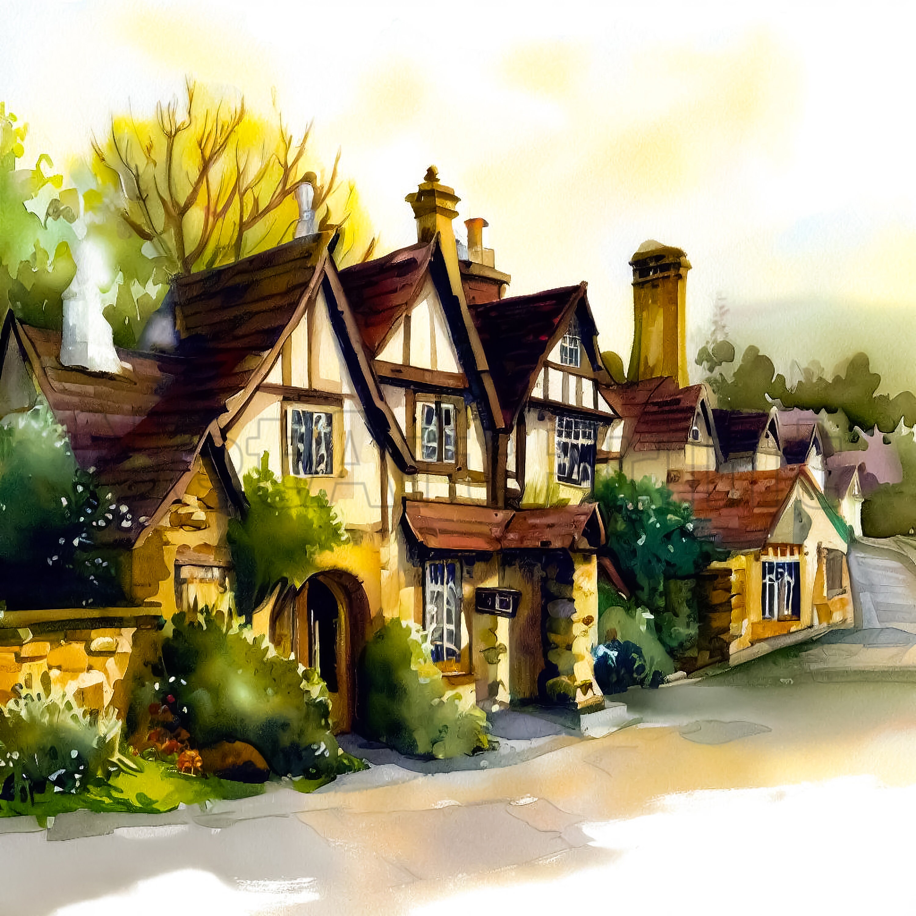 English Village 20 JPG Clipart, British Village Life Watercolor Art ...