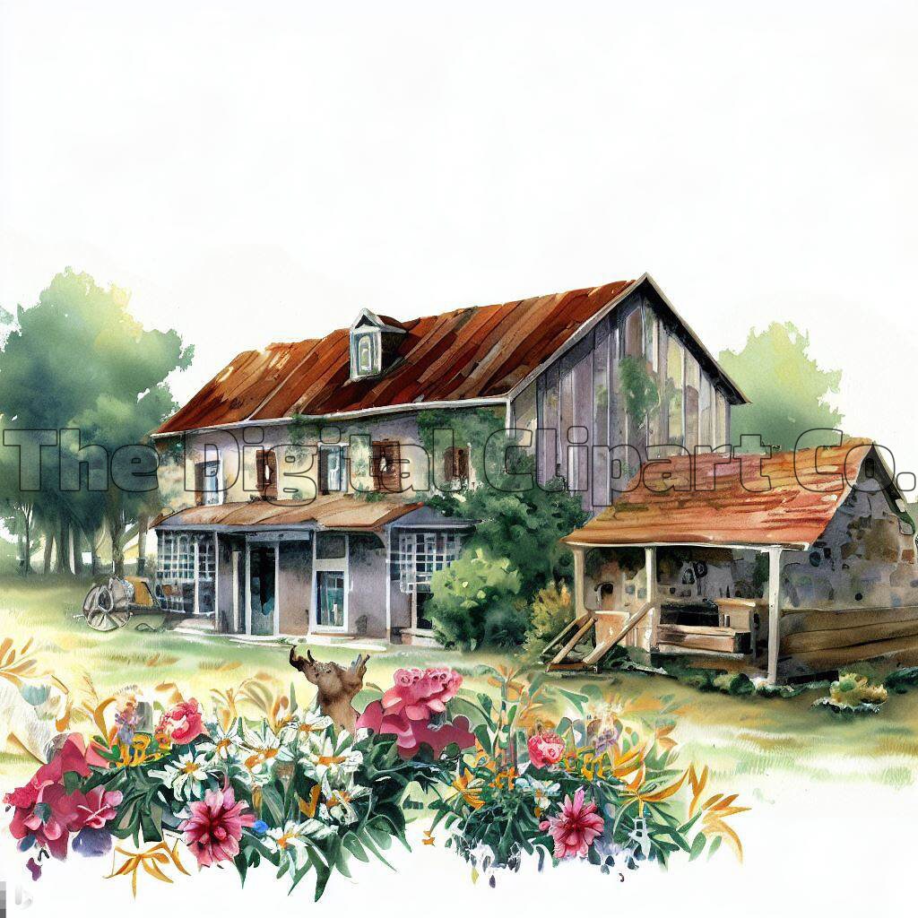 Farm House 20 JPG Clipart Farmhouse Watercolor Art - Etsy