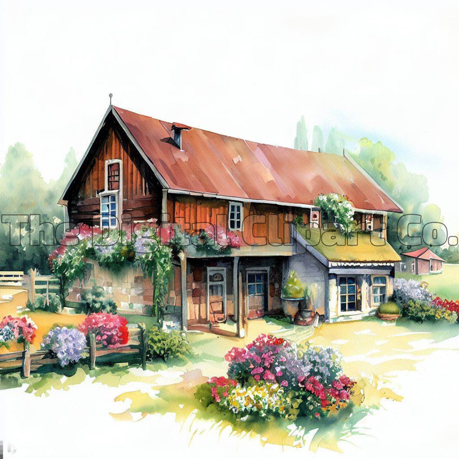 Farm House 20 JPG Clipart Farmhouse Watercolor Art - Etsy