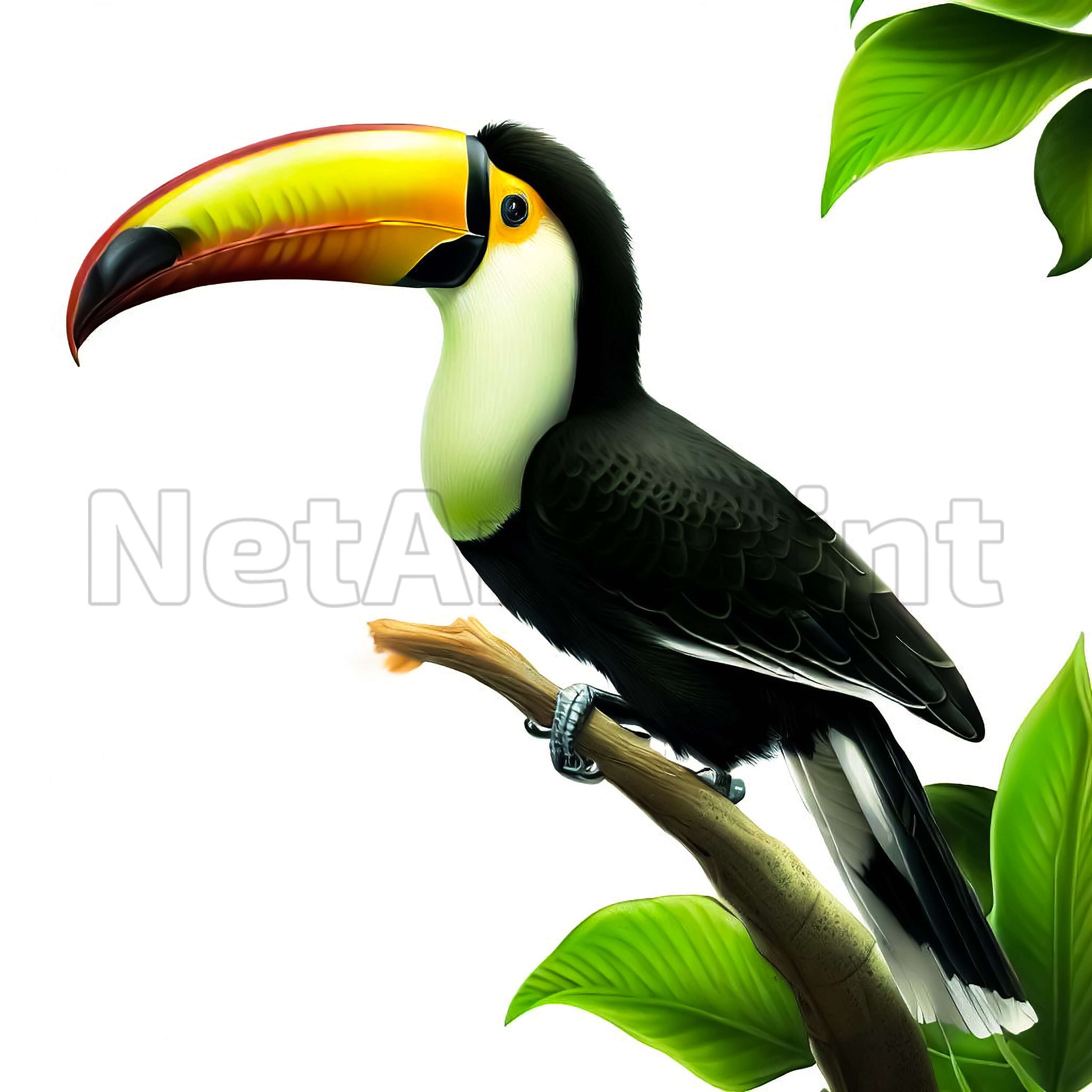 Toucan Clipart 30 JPG, Tropical Toucan on Branch Kids Home Decor Style ...