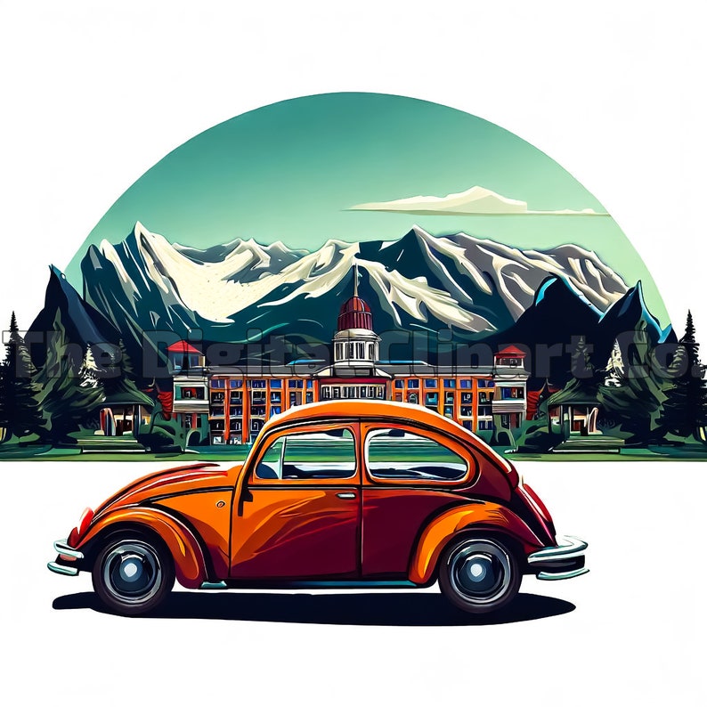 Volkswagen Beetle Car 25 JPG Clipart, Vw Beetle and Mountain Watercolor ...