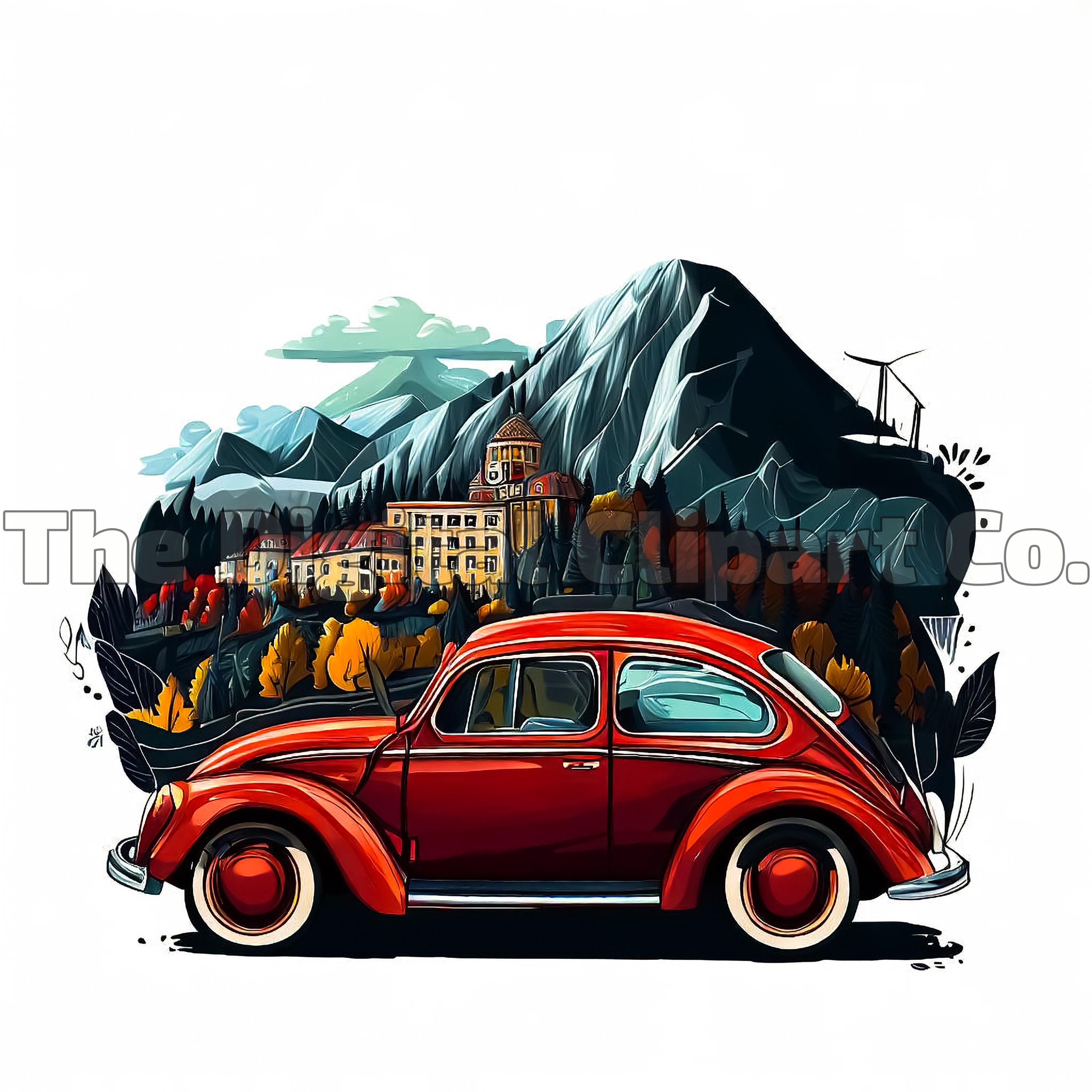 Volkswagen Beetle Car 25 JPG Clipart, Vw Beetle and Mountain Watercolor ...