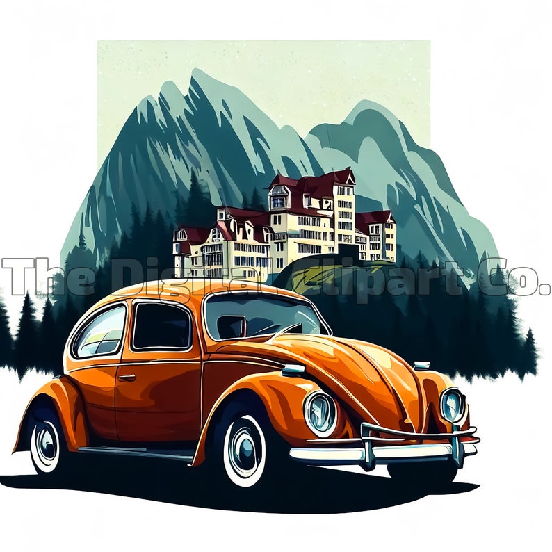 Volkswagen Beetle Car 25 JPG Clipart, Vw Beetle and Mountain Watercolor ...