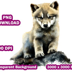 Baby Wolf PNG Clipart Woodland Wolves Watercolor Print, Forest Animals ...