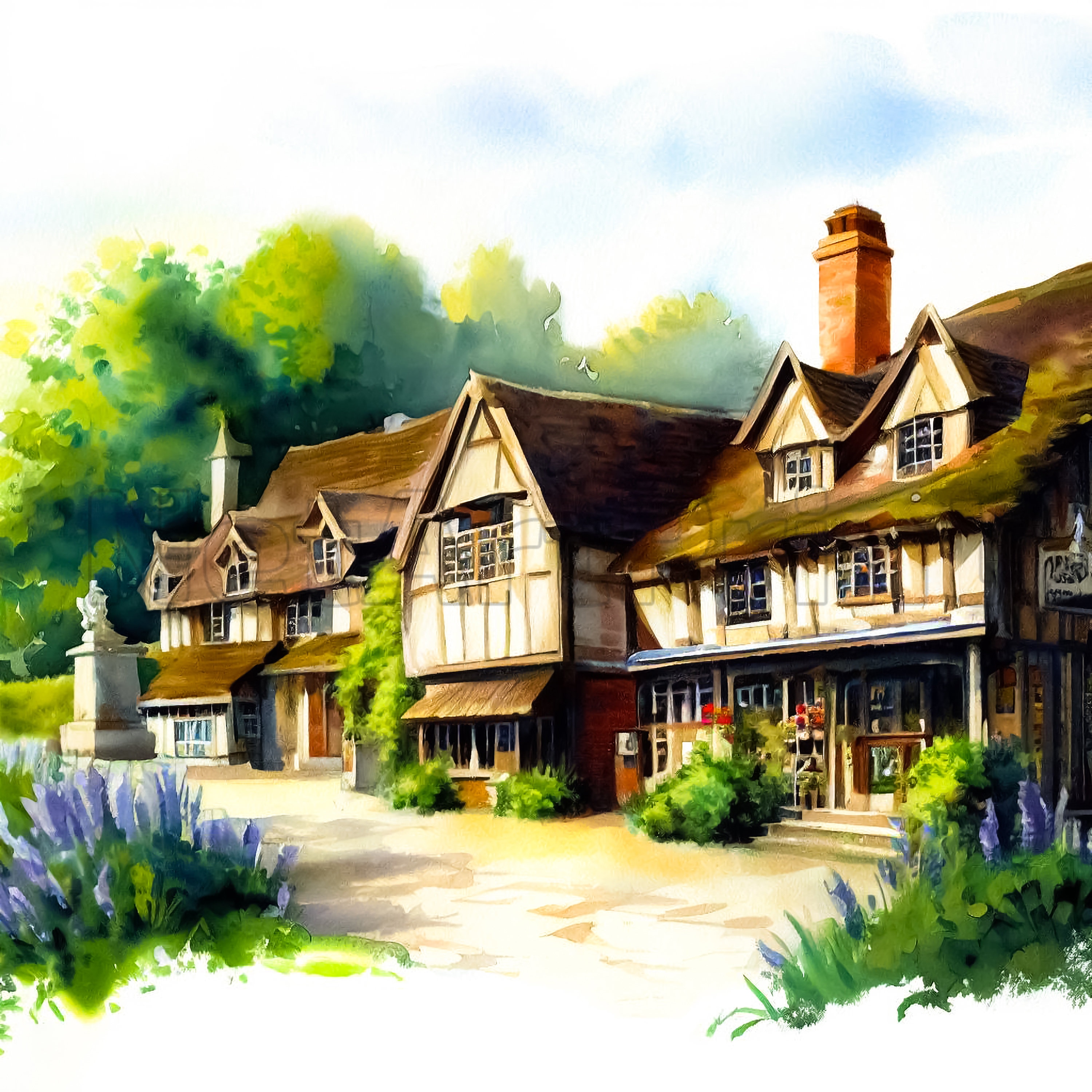 English Village 20 JPG Clipart, British Village Life Watercolor Art ...