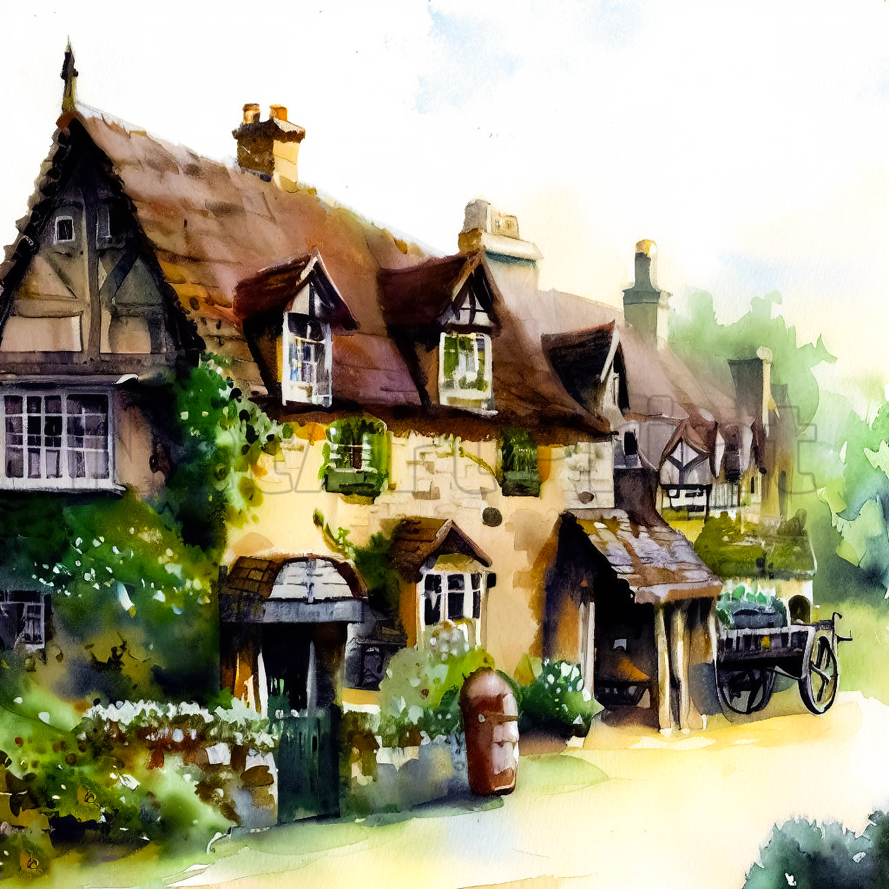 English Village 20 JPG Clipart, British Village Life Watercolor Art ...