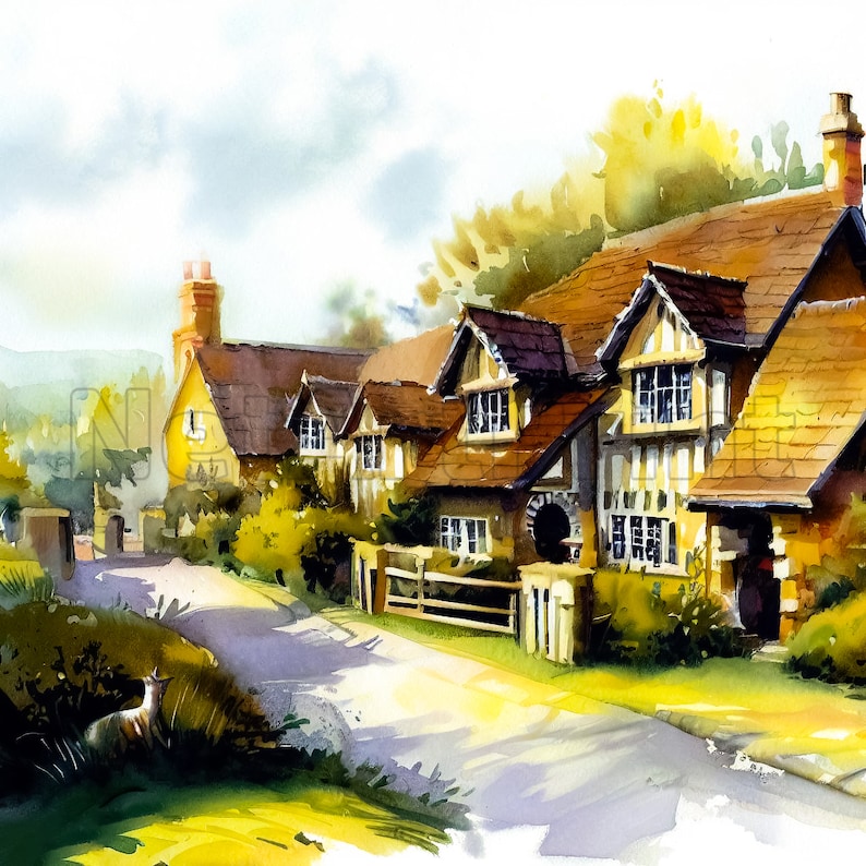 English Village 20 JPG Clipart, British Village Life Watercolor Art ...