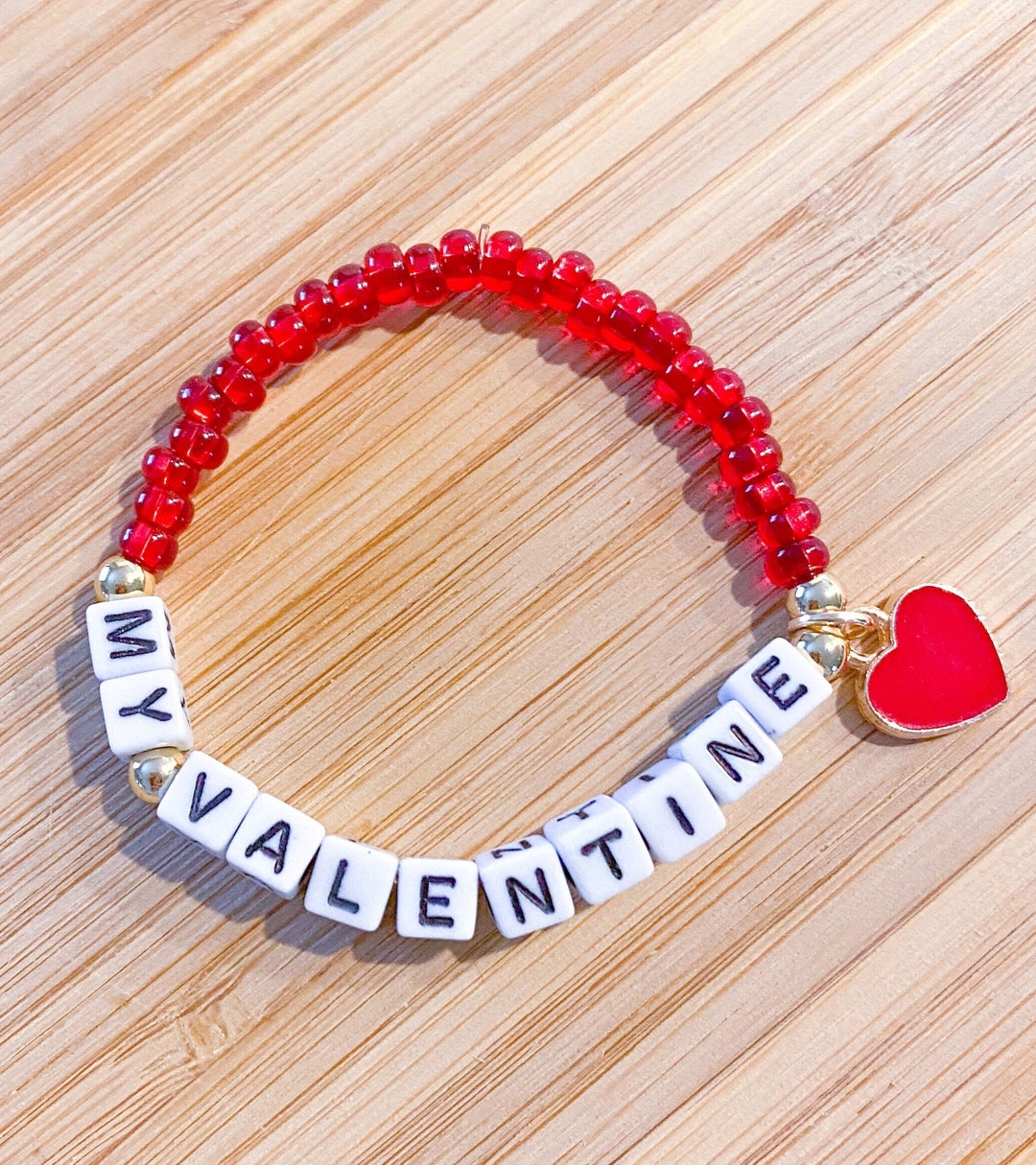 Valentines Day Bracelet / Red Heart Bracelet / Red Beaded Bracelet ...