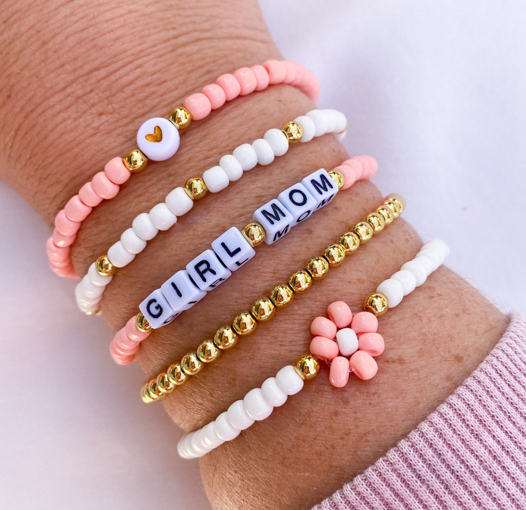 Girl Mom Bracelet / Mom Bracelet / Pink Mama Bracelet / Pink Girl Mom ...