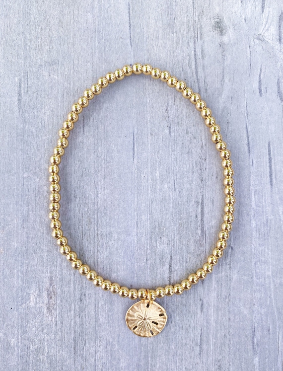 Gold Sand Dollar Bracelet Sand Dollar Charm Bracelet Beach Bracelet Gold Bracelet Gold Beaded Beach Bracelet Gold Sand Dollar 3mm Etsy