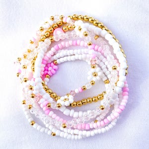 Pink Beaded Bracelet Set / Dainty Pink Beaded Bracelets / 3mm Frosted ...