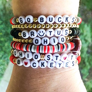 Ohio Bracelets / OSU Inspired Bracelets / Buckeyes Bracelet / Stacked Bracelet Set / College ...