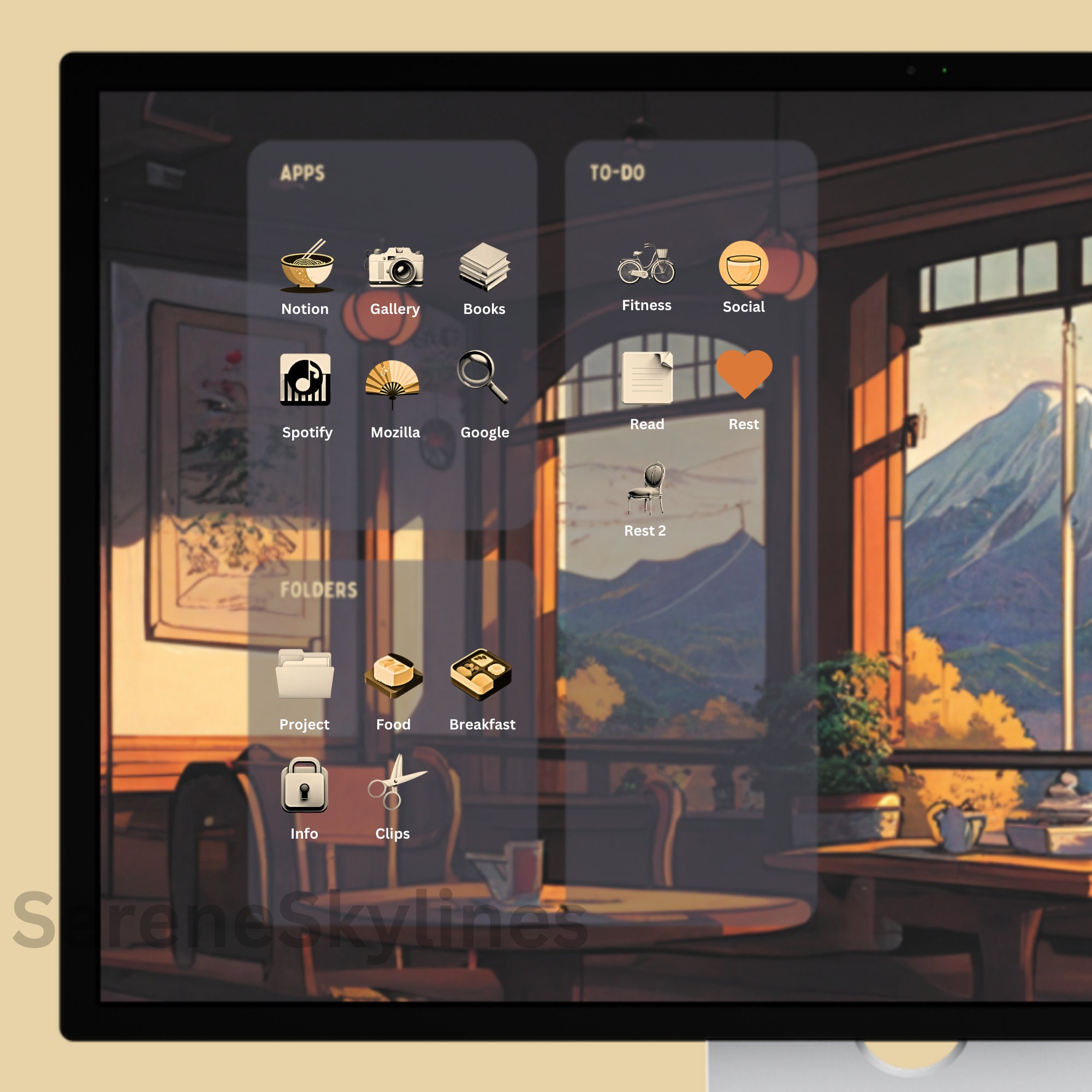 Tokyo Cafe Desktop Theme | Kawaii Desktop Icons for Mac and Windows ...