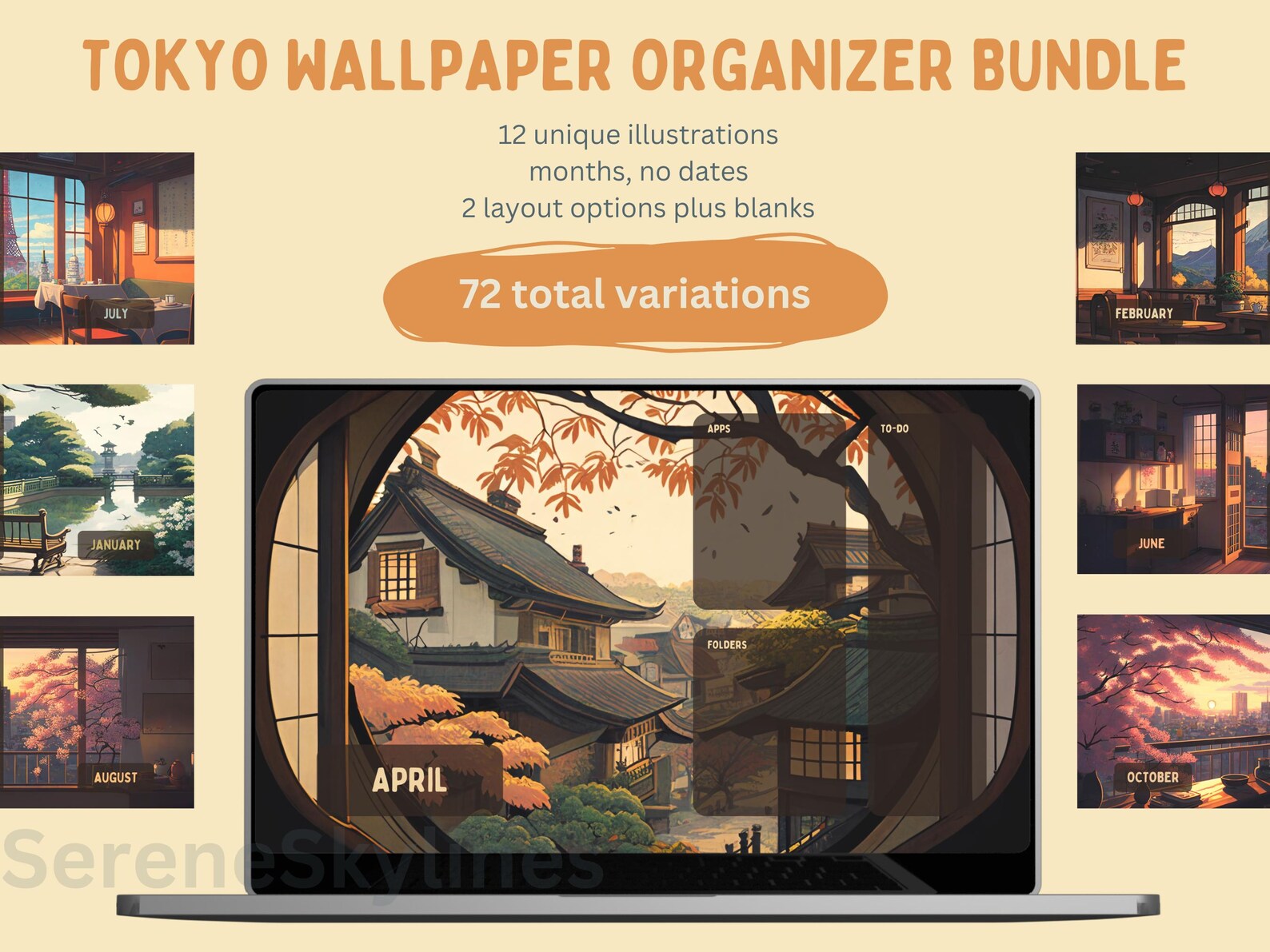 Illustrated Tokyo Wallpaper Organizer Set of 12 Wallpaper Calendar ...