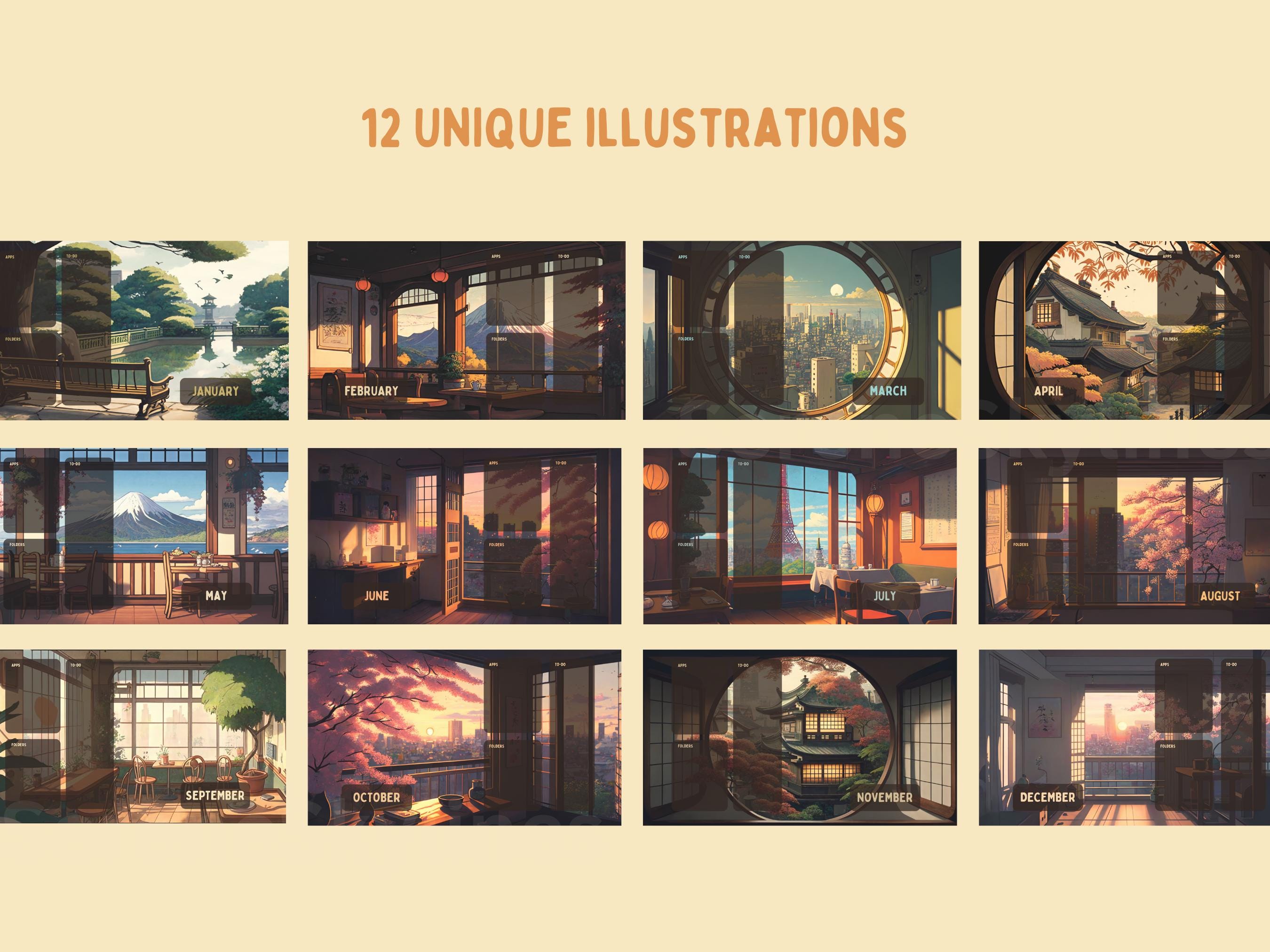Illustrated Tokyo Wallpaper Organizer Set of 12 Wallpaper Calendar ...