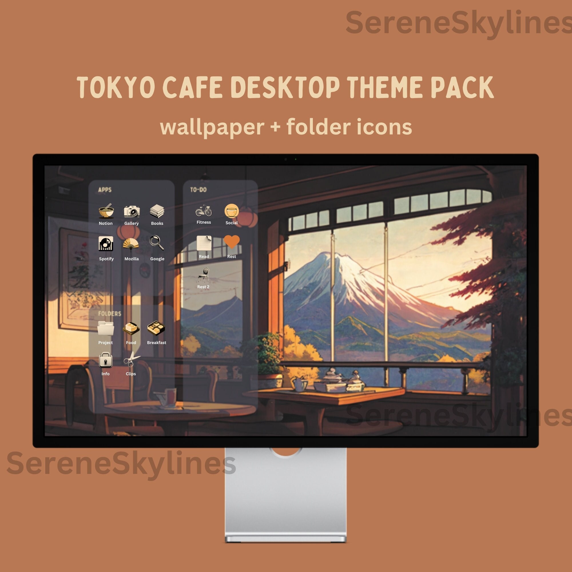 Tokyo Cafe Desktop Theme Kawaii Desktop Icons for Mac and - Etsy