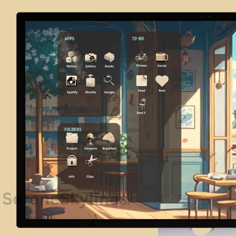 Paris Cafe Desktop Theme Pack | File Folder Icons for Mac and Windows ...
