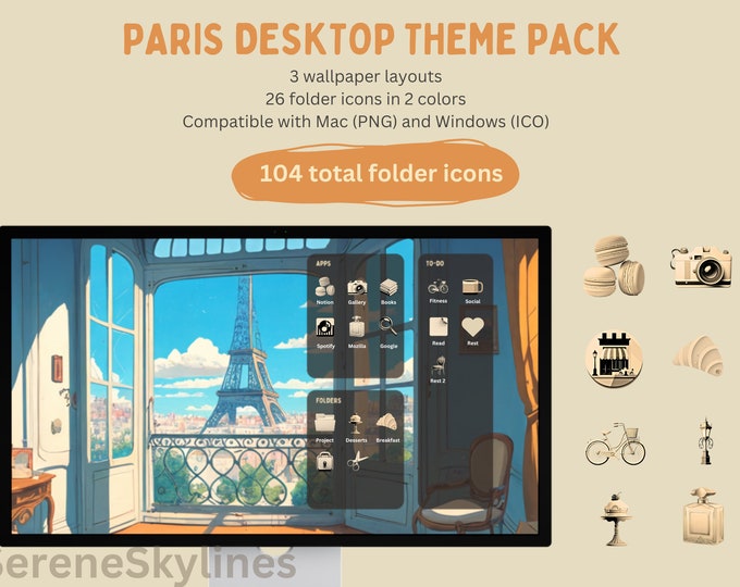 Paris Cafe Desktop Theme Pack | File Folder Icons for Mac and Windows ...