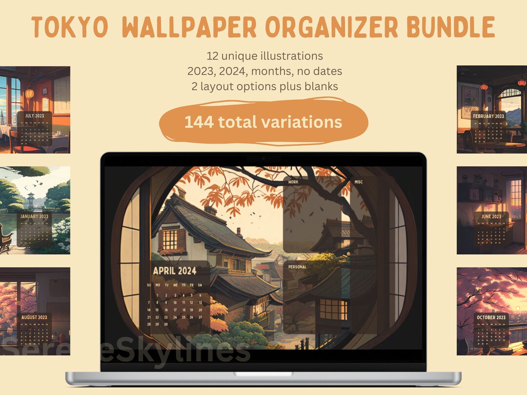 Illustrated Tokyo Wallpaper Organizer Set of 12 Wallpaper Calendar ...