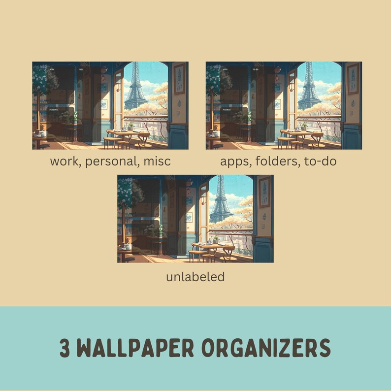 Paris Cafe Desktop Theme Pack File Folder Icons for Mac and - Etsy