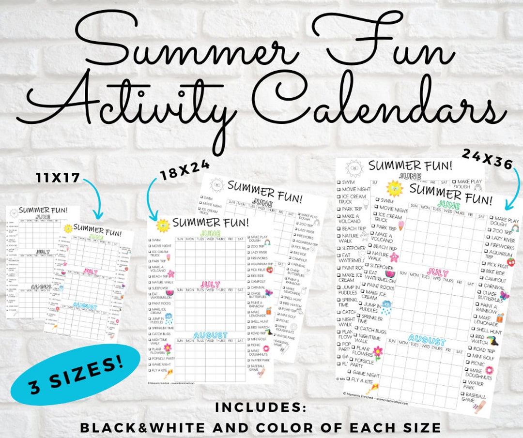 Summer Fun Activity Calendar, Kids Activity Calendar, Summer Activities ...