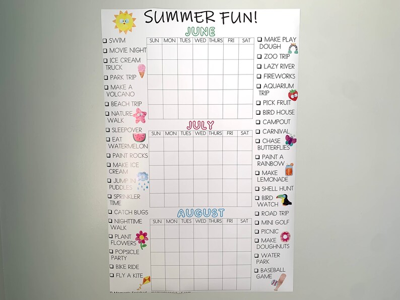 Summer Fun Activity Calendar, Kids Activity Calendar, Summer Activities ...