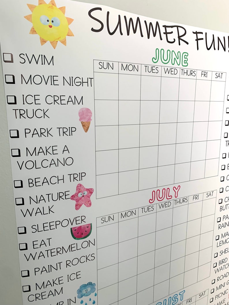 Summer Fun Activity Calendar, Kids Activity Calendar, Summer Activities ...