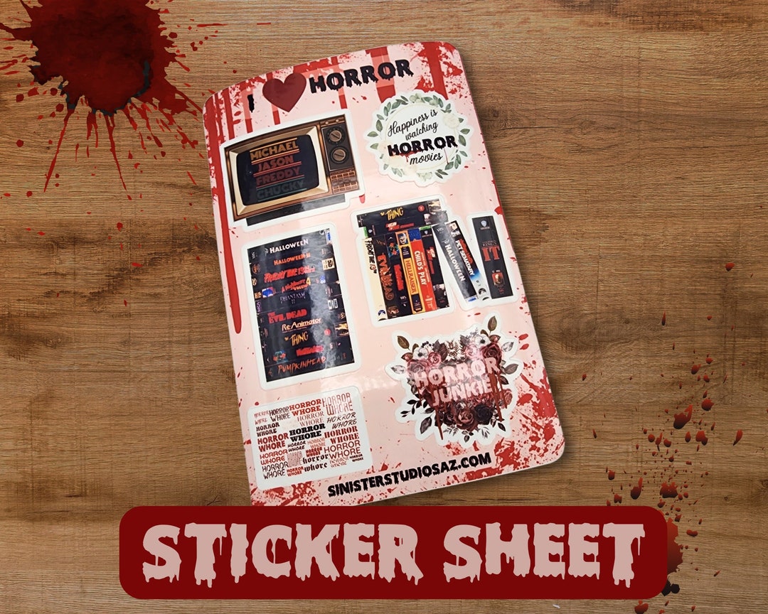 I Love Horror Sticker Sheet Water Resistant Stickers Horror Gift ...