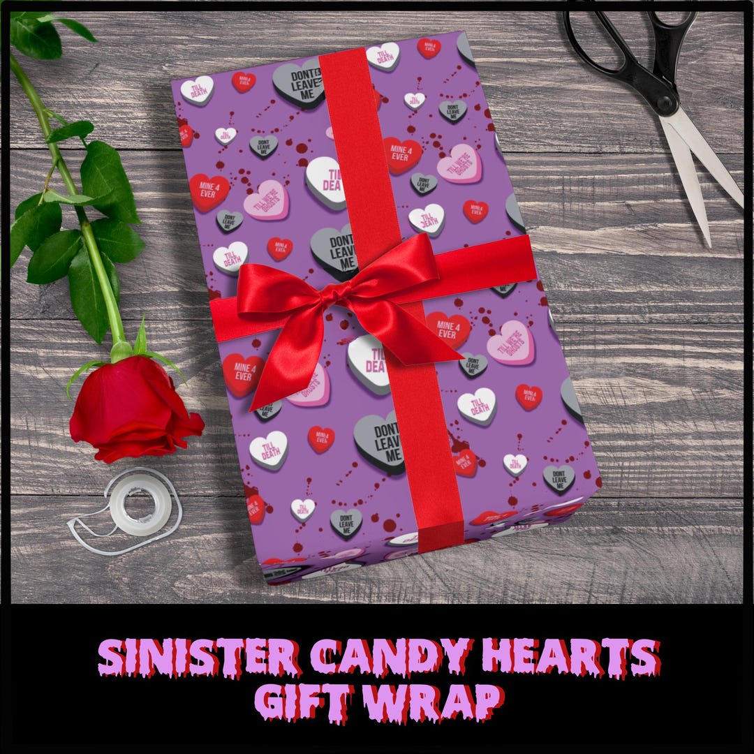 Sinister Candy Hearts Gift Wrap Horror Valentine Gift Wrap Anniversary ...
