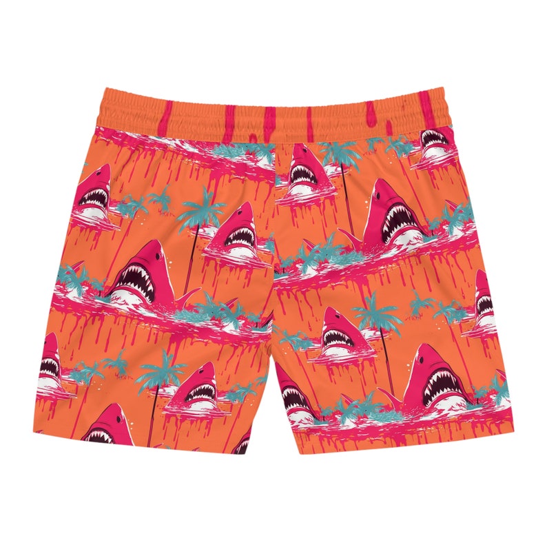 Neon Shark Mens Swim Trunks With Pockets Shark Pattern Midlength Swim ...