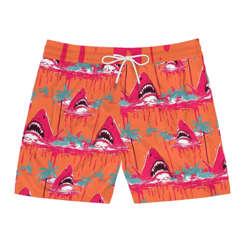 Neon Shark Mens Swim Trunks With Pockets Shark Pattern Midlength Swim ...