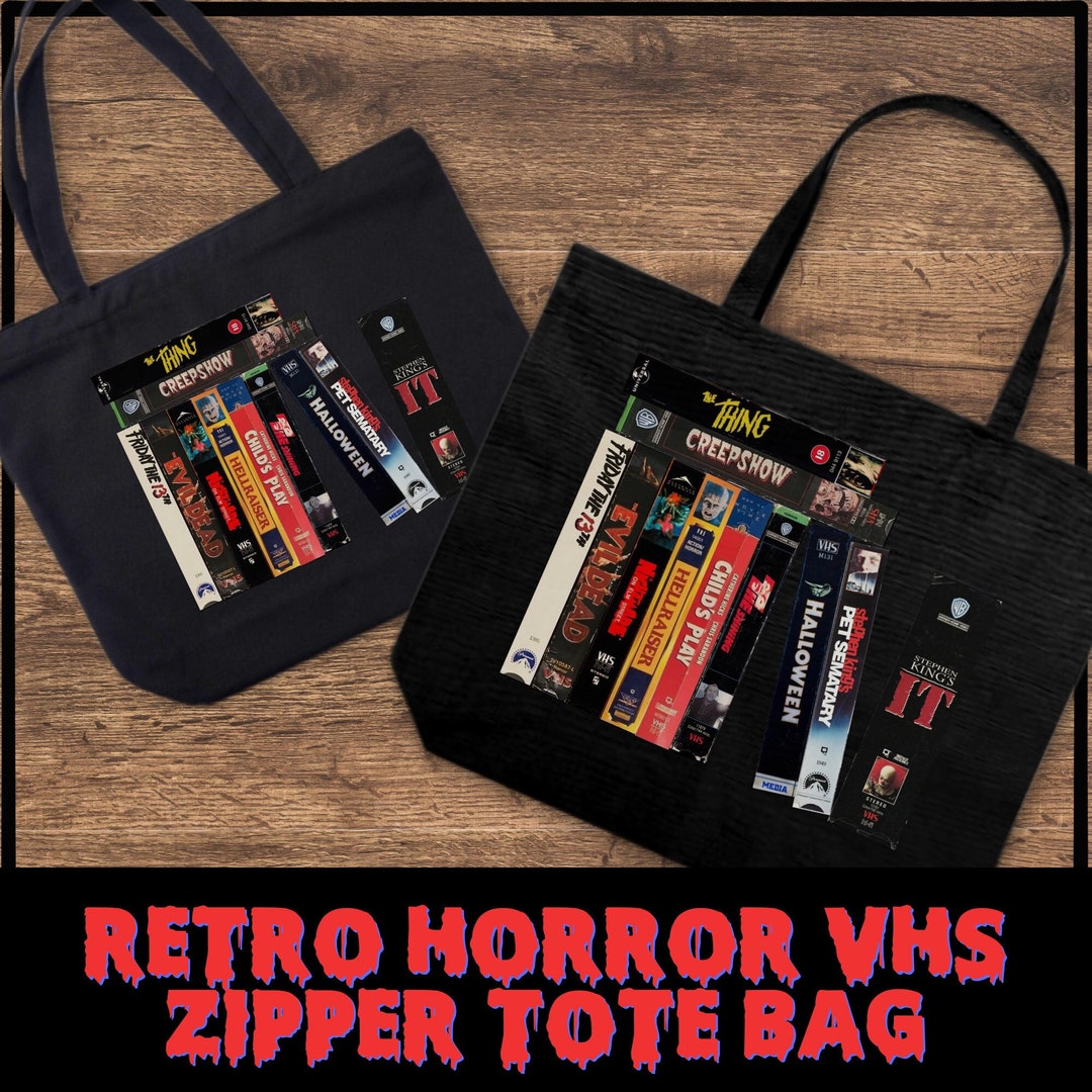 Retro Horror VHS Tote Bag With Zipper Closure, Gift for Horror Fan ...