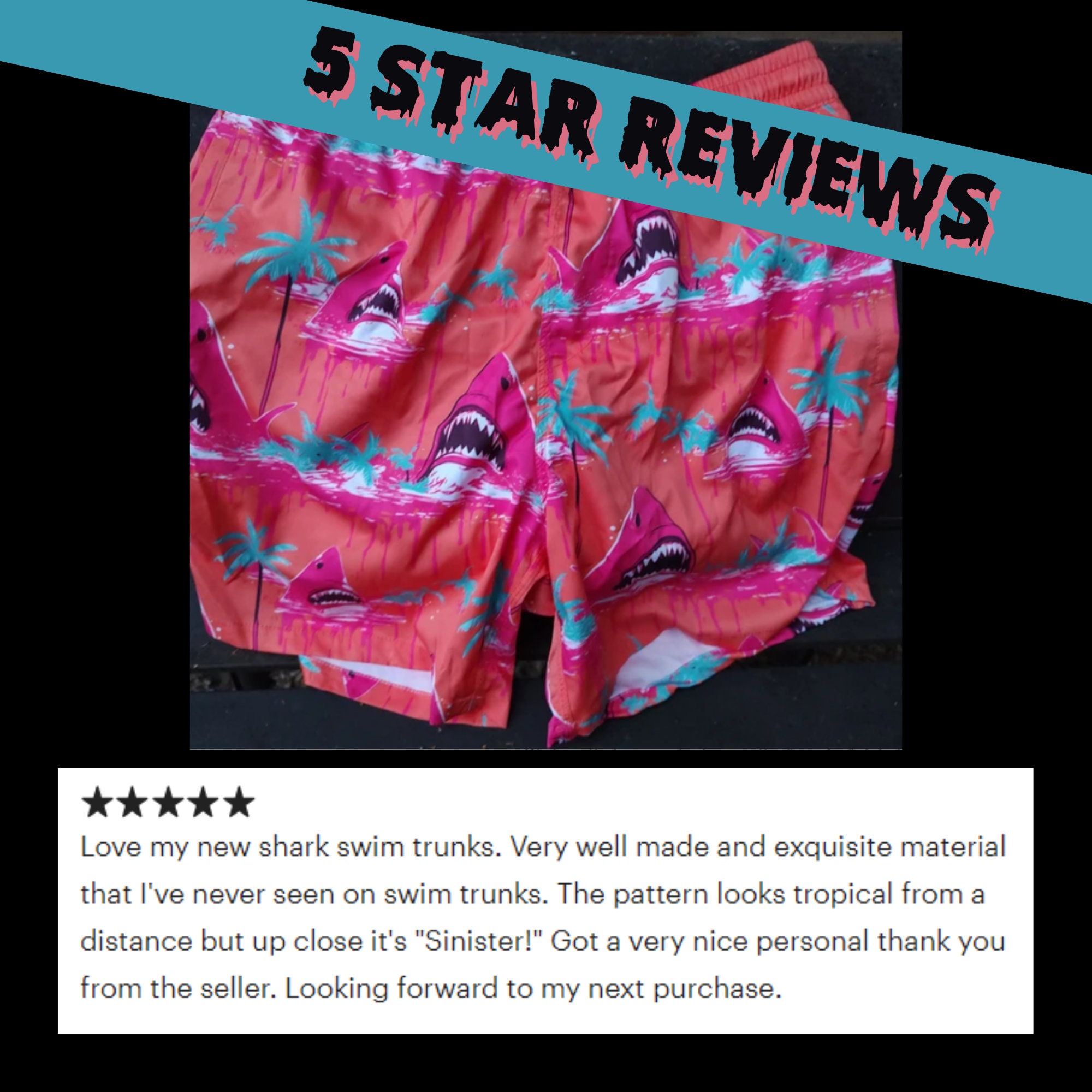 Neon Shark Mens Swim Trunks With Pockets Shark Pattern Midlength Swim ...