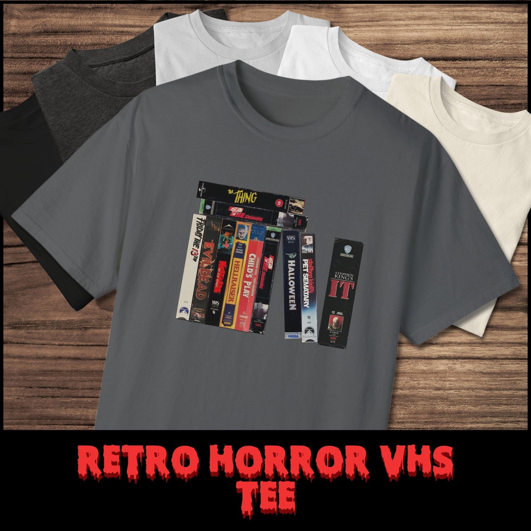 Retro Horror VHS Tee 80er Jahre Scary Movie Shirt mit IT, Halloween ...