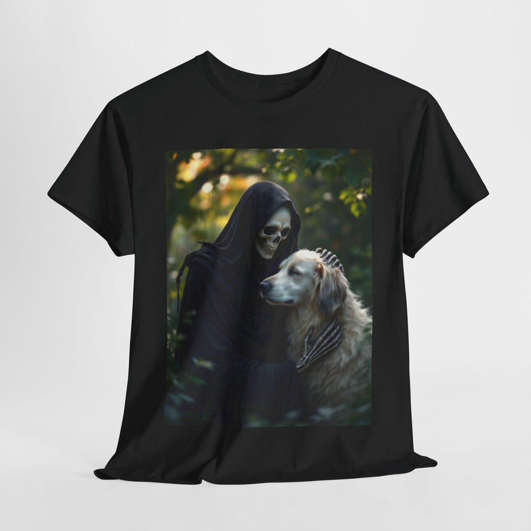 The Grim Reaper Pets His Dog T-shirt - Funny Spooky Halloween Tee for ...