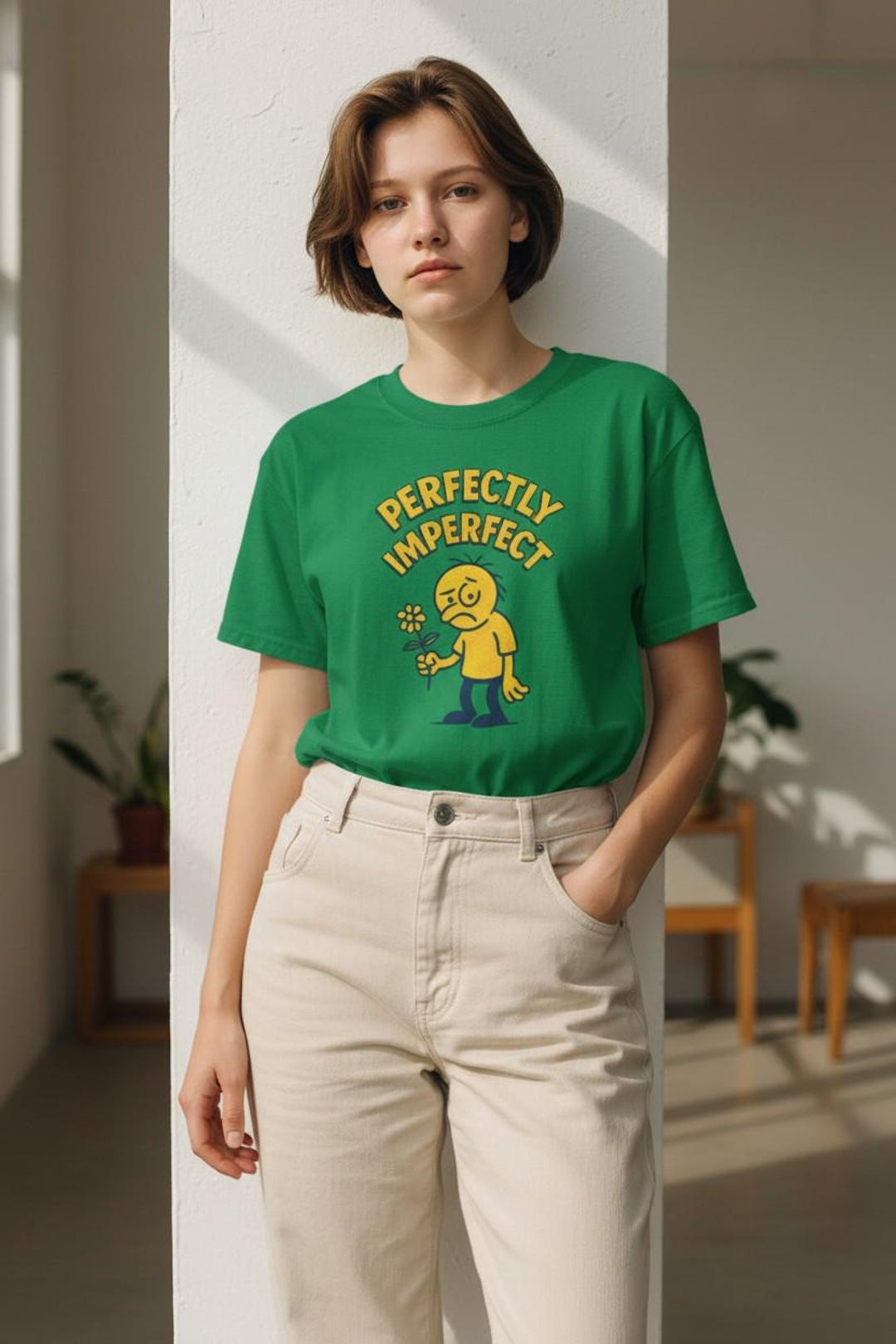 Perfectly Imperfect Cartoon Character With Flower Tee | Positive ...