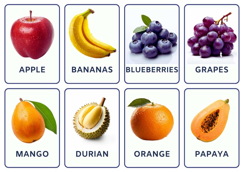 30 Printable Fruit Names - Educational Children Flash Cards - Free ...