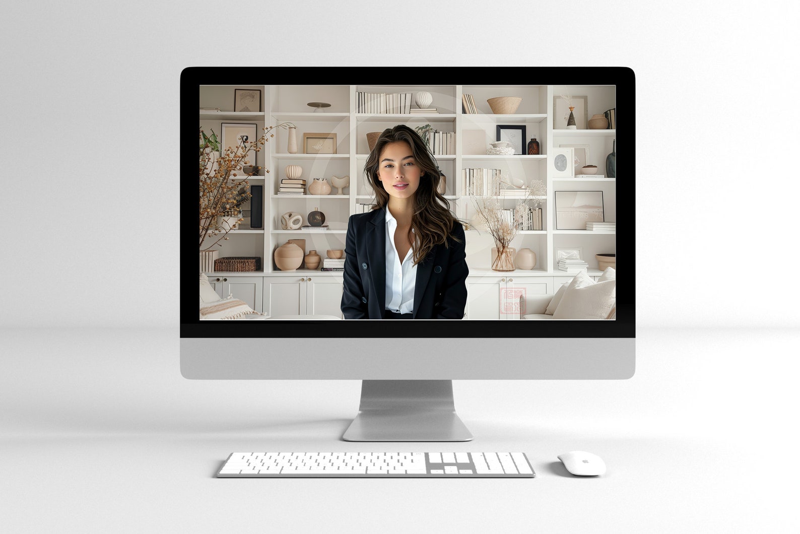 Professional Living Room Bookcase Virtual Background | Home Office ...