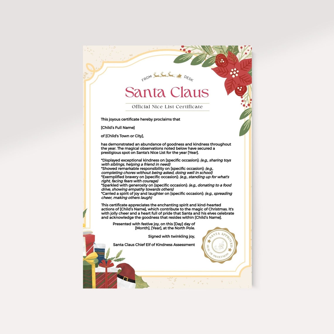 EDITABLE Nice List Certificate | Printable | Santa's Official Document ...