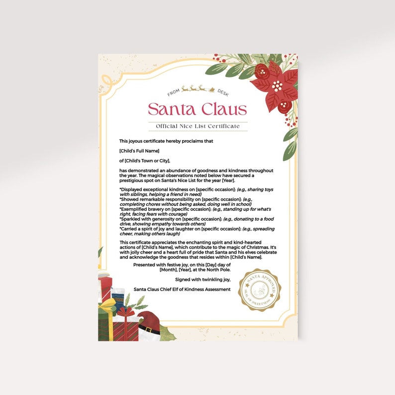 EDITABLE Nice List Certificate | Printable | Santa's Official Document ...