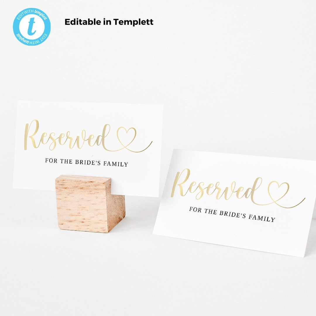 Wedding Reserved Sign Template (tent 4x9.25) | Printable Cards ...