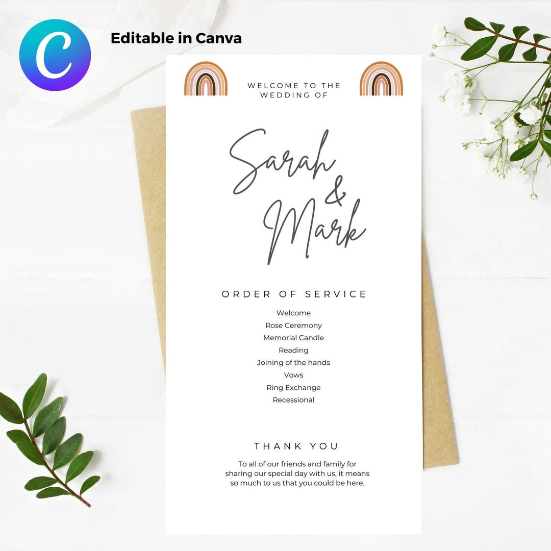 Wedding Ceremony Program Template | | Printable | Editable | Instant ...