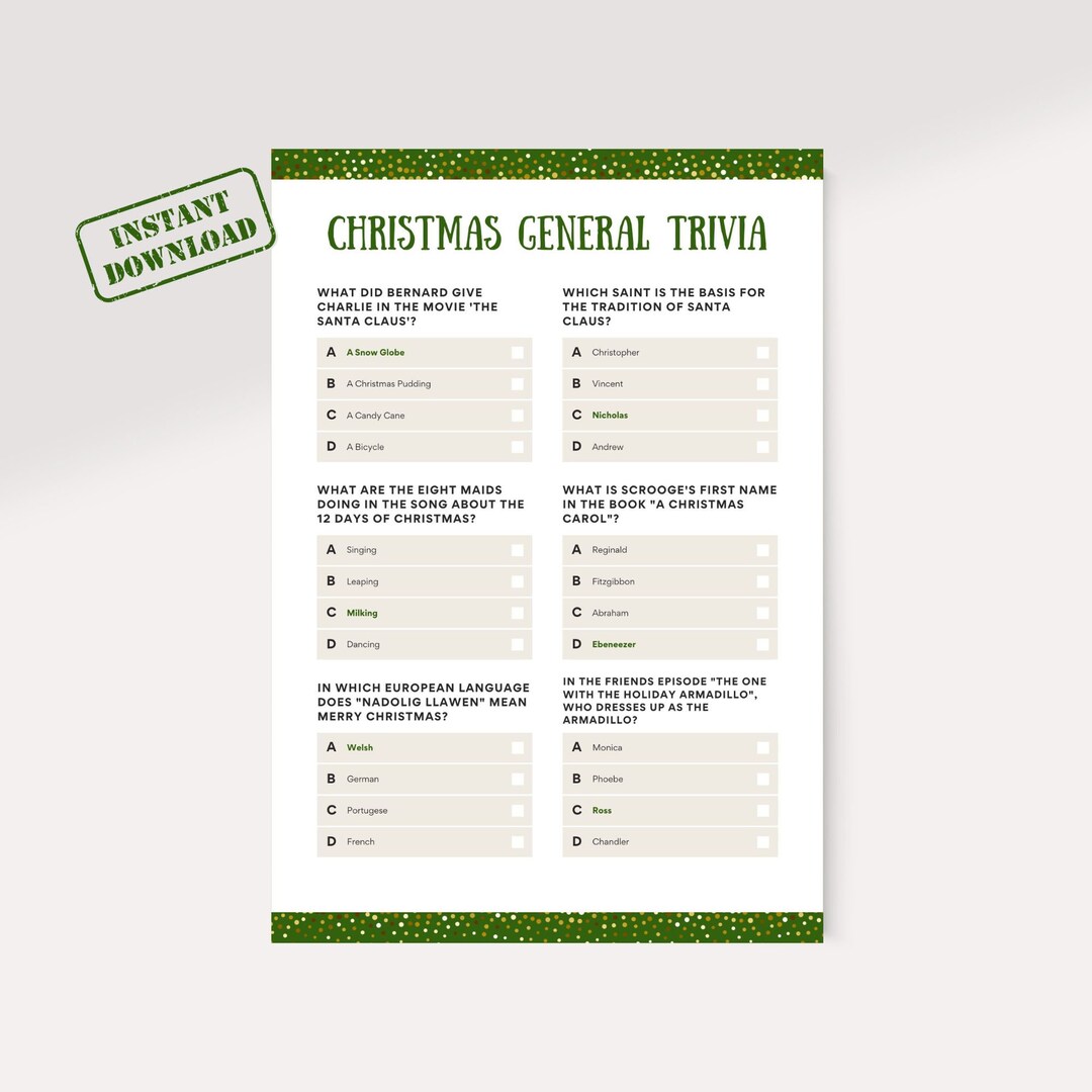 Printable Christmas Trivia Game Christmas Party Games Christmas Games ...