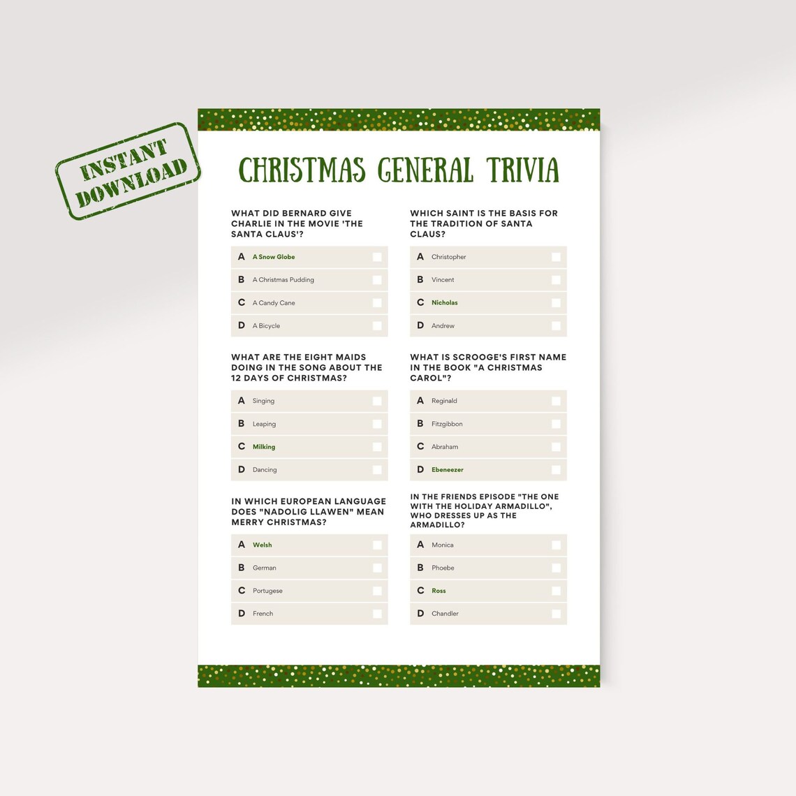 Printable Christmas Trivia Game | Christmas Party Games | Christmas ...
