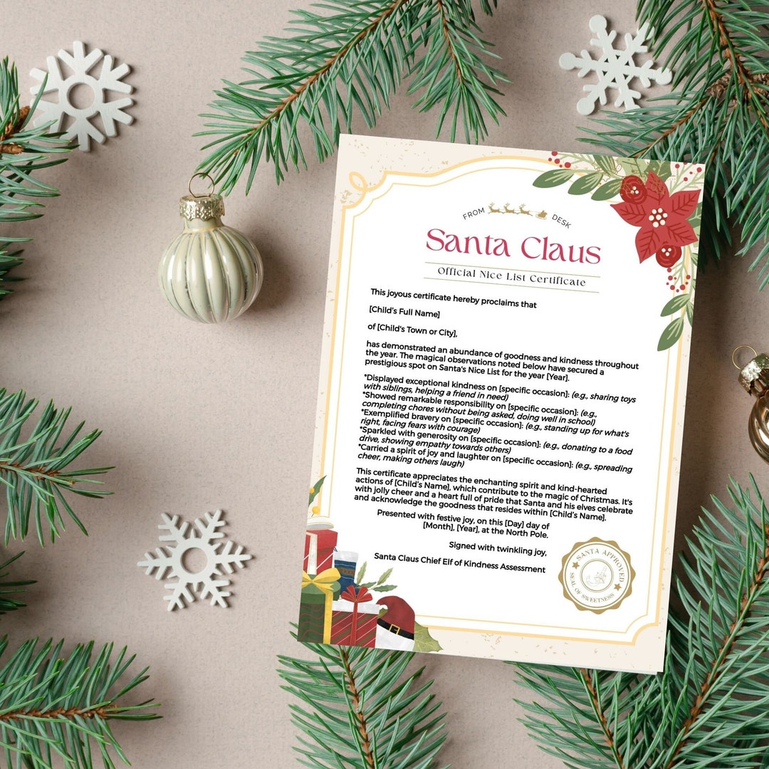 EDITABLE Nice List Certificate | Printable | Santa's Official Document ...